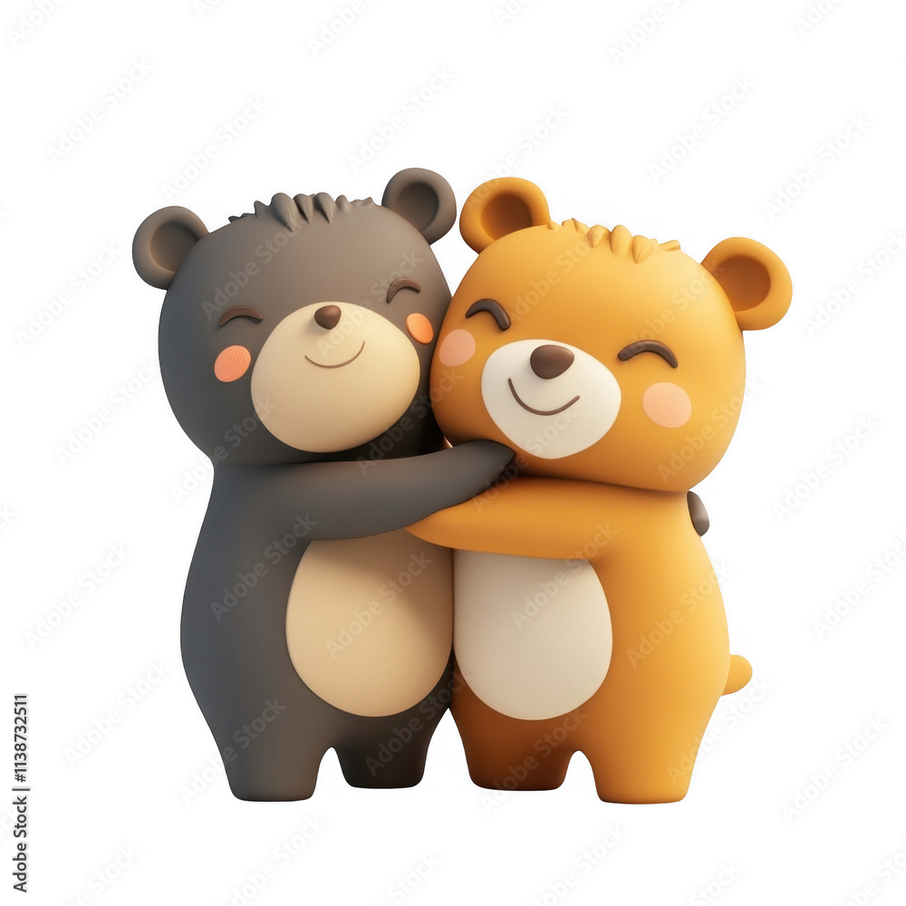 3d icon valentine Two cartoon bears hugging each other on transparent ...