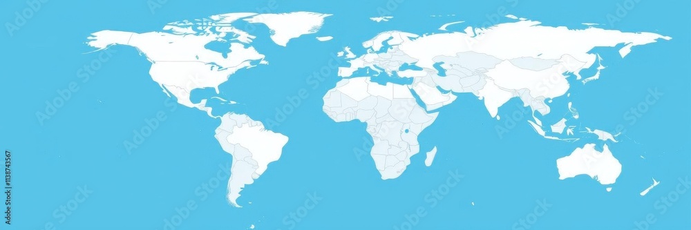 World political map in blue and white shades, with clear borders and ...