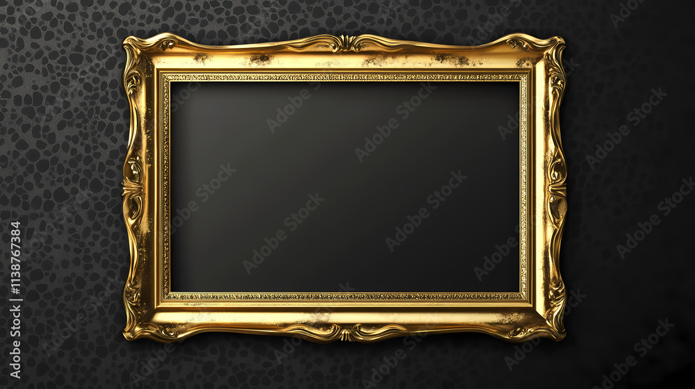 Minimalistic gilded picture frame, 3d golden rectangle frame for photo ...