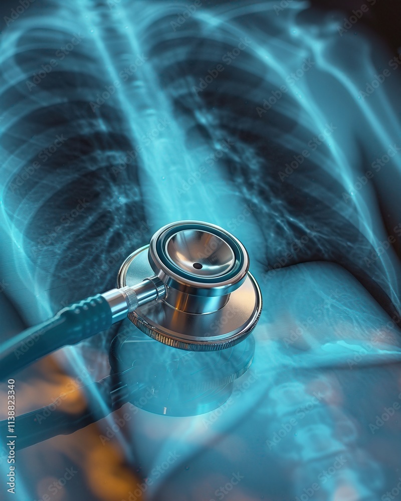 Medical examination stethoscope on lung x-ray image healthcare facility ...