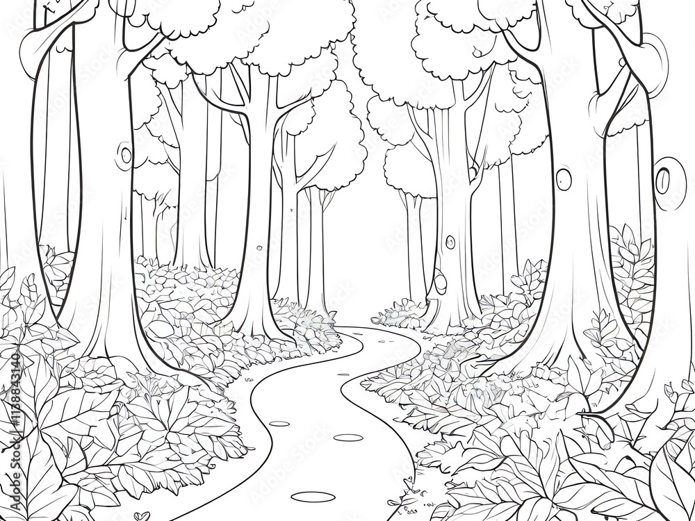 Enchanted Forest Path: A Coloring Page Adventure Stock Illustration ...