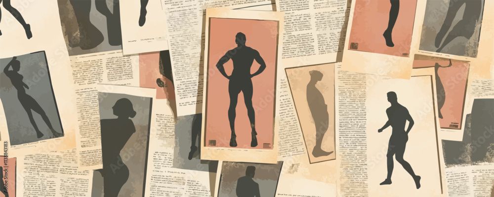 Fitness newspaper clippings set. Bodyweight exercise routines collage ...