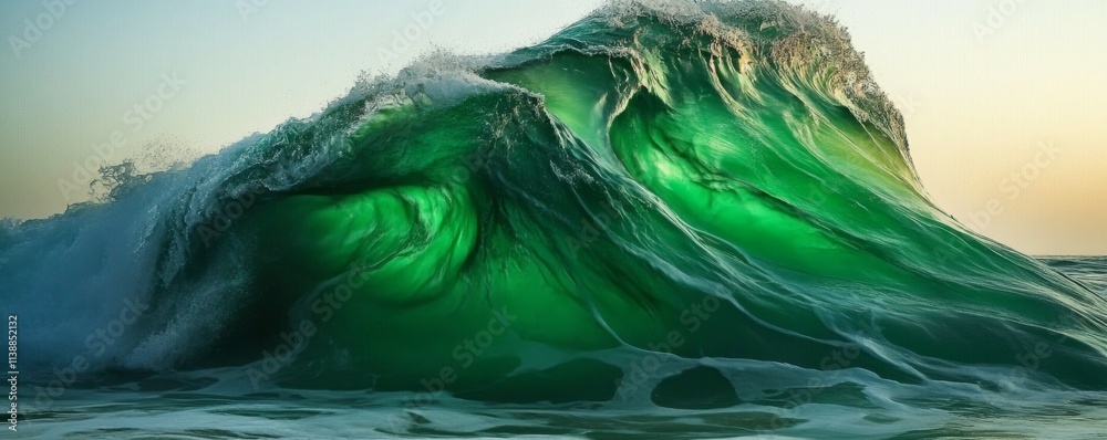 Unique emerald green wave forming. Photographed off the coast of ...