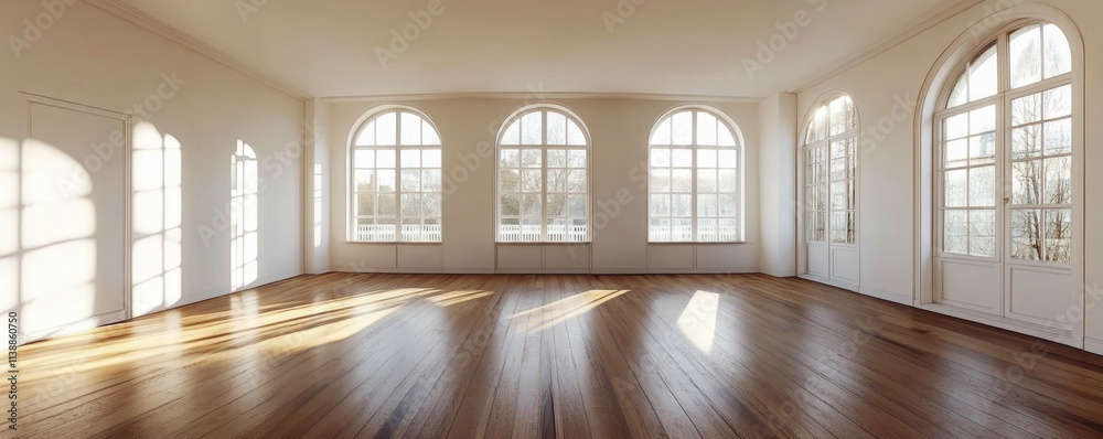 HDRI Environment Map. Empty White Room with Wood Floor. Window ...