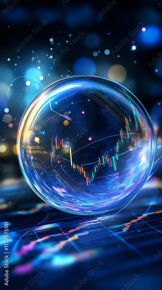 A large bubble filled with stock market charts and graphs, surrounded ...