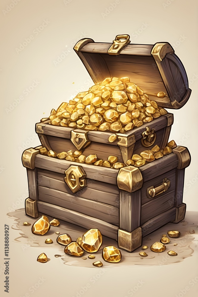 Treasure chest and piles of gold set isolated on white background ...