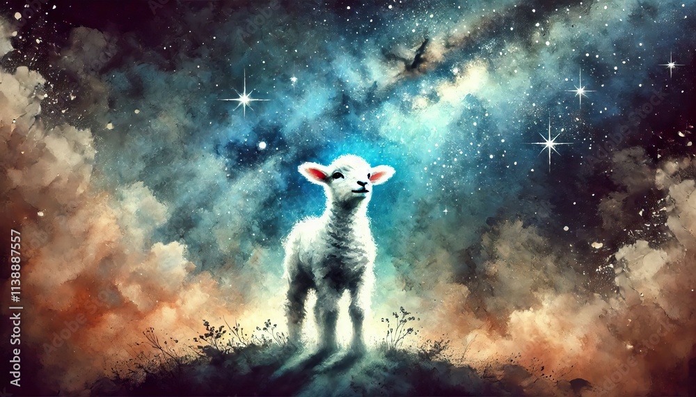 Lamb illustration with watercolor style sky background - Christian ...