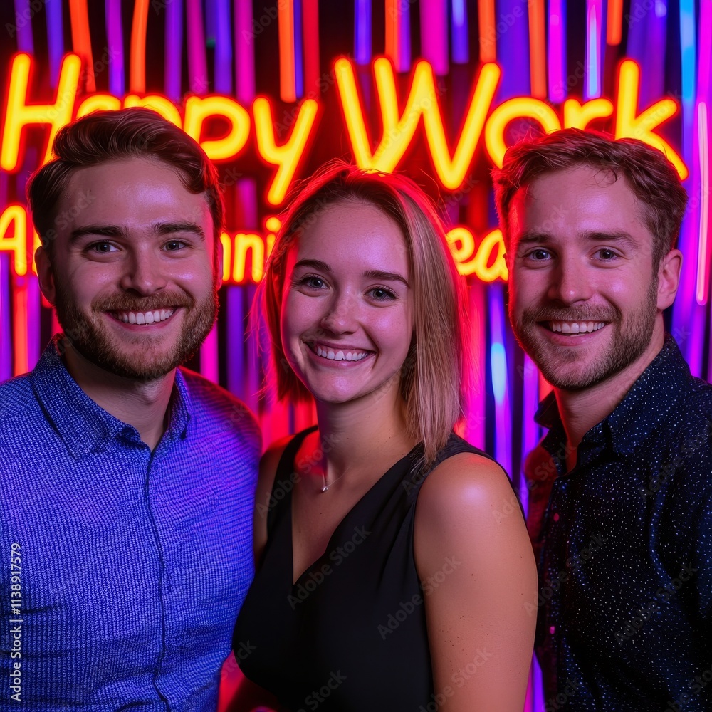 Happy work anniversary in the office. A vibrant group portrait with ...