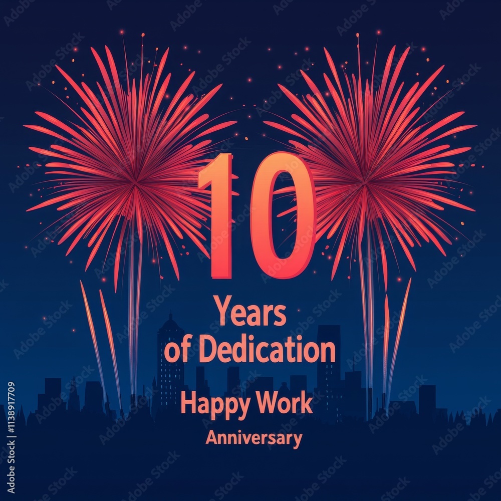 Happy work anniversary in the office. A festive graphic celebrating 10 ...