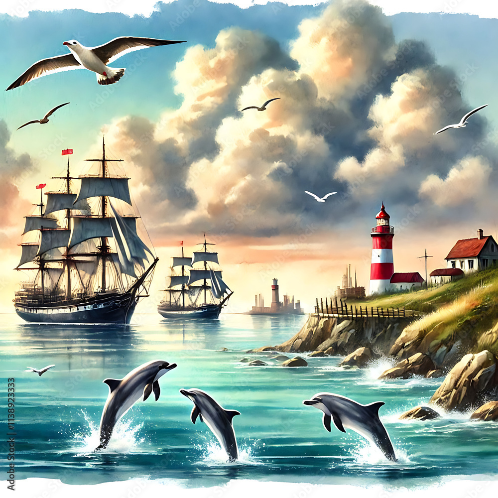Pirate ship in sea cartoon background with layers ready for game 2d ...