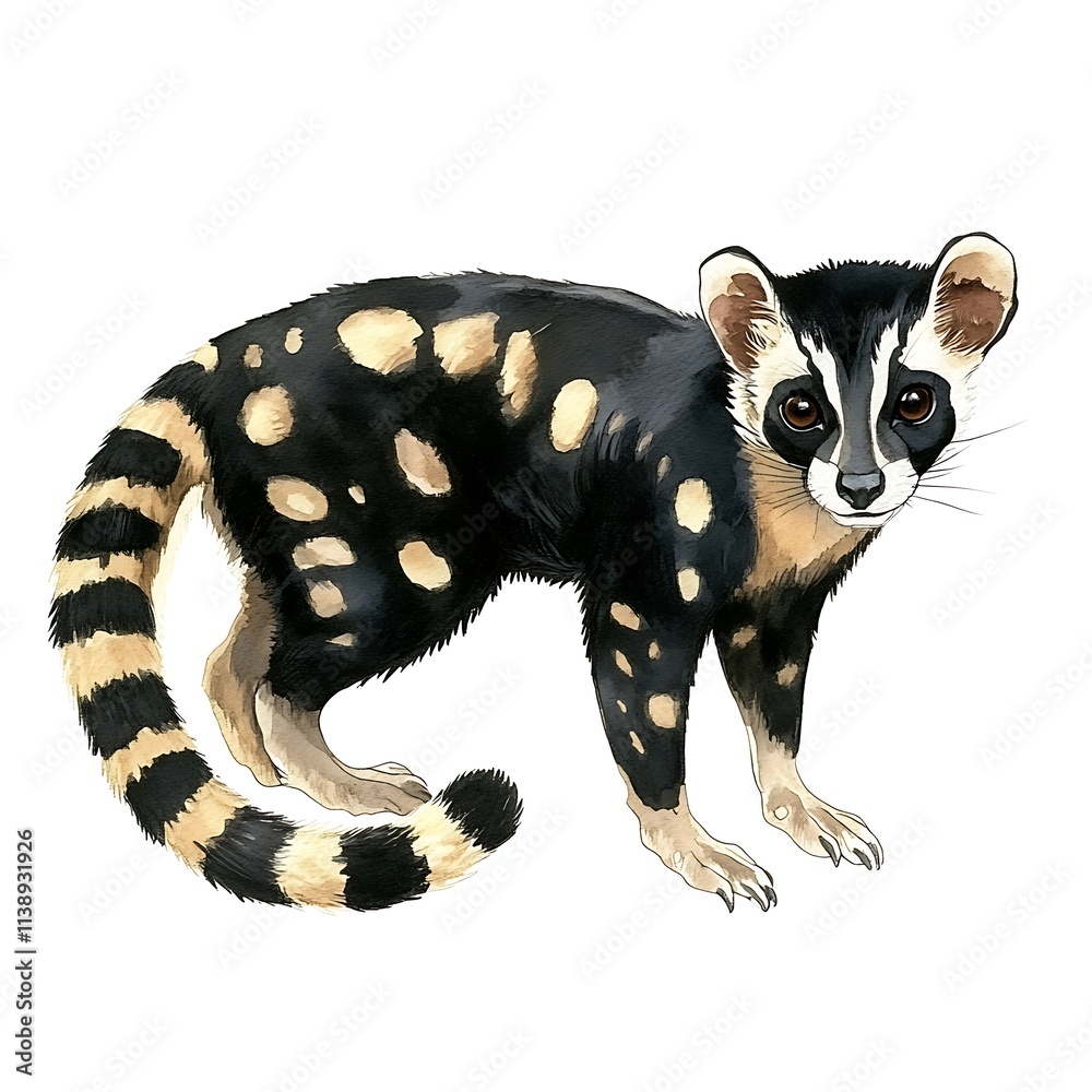 Watercolor Painting of a Spotted Linsang, a Rare and Elusive ...