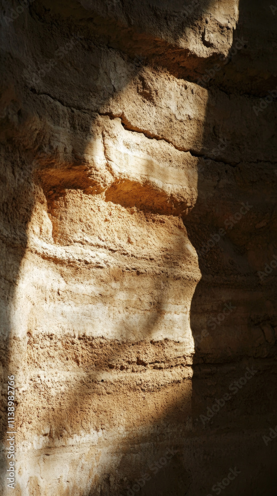 Rammed Earth Wall Texture: Sunlit Layers, High Contrast Photography ...