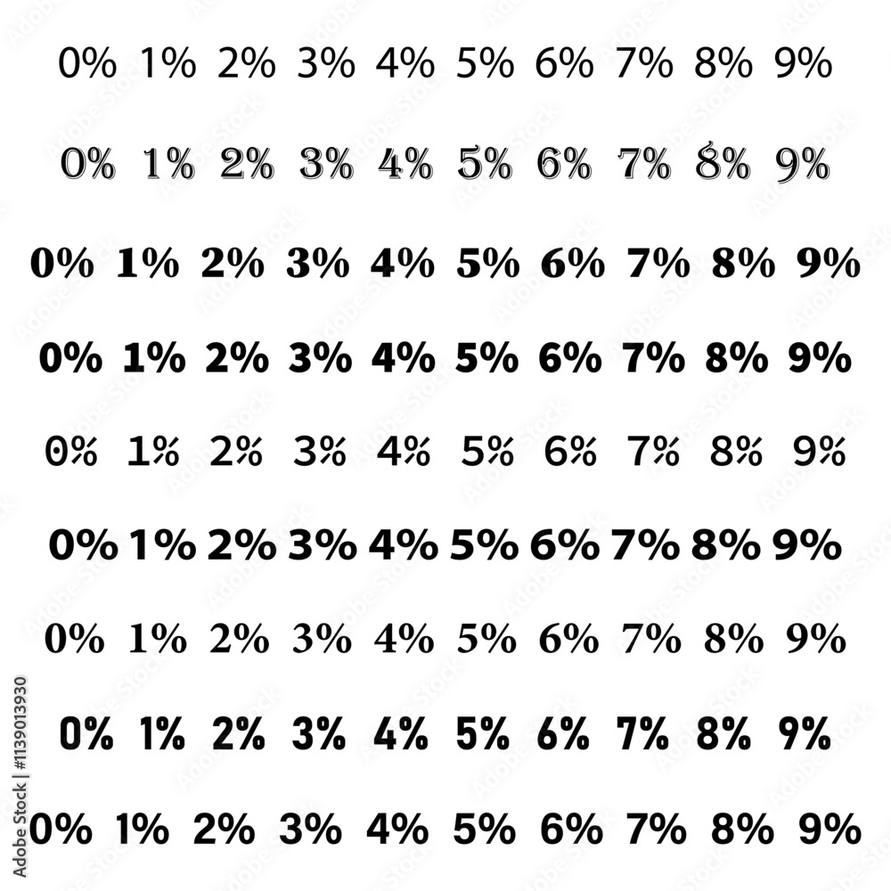 Percentage number set. Numeric typography vector. Bold black font ...