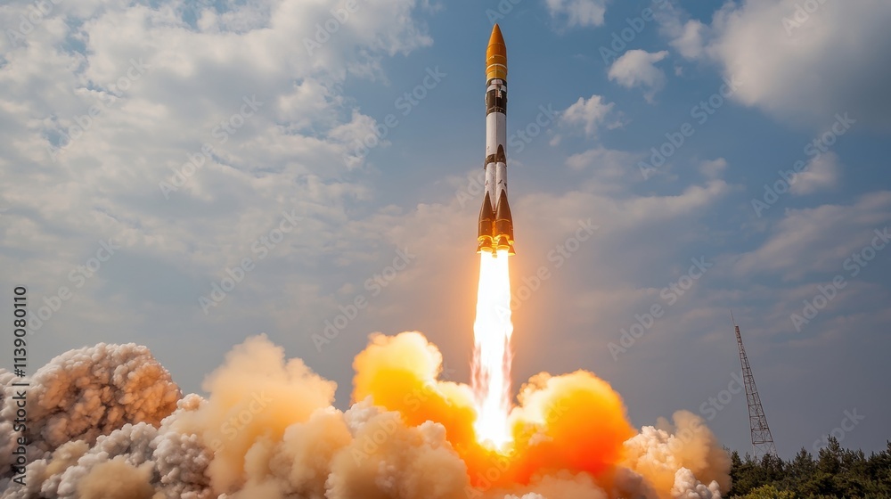 Rocket launch event space launch complex video dramatic skies ground ...