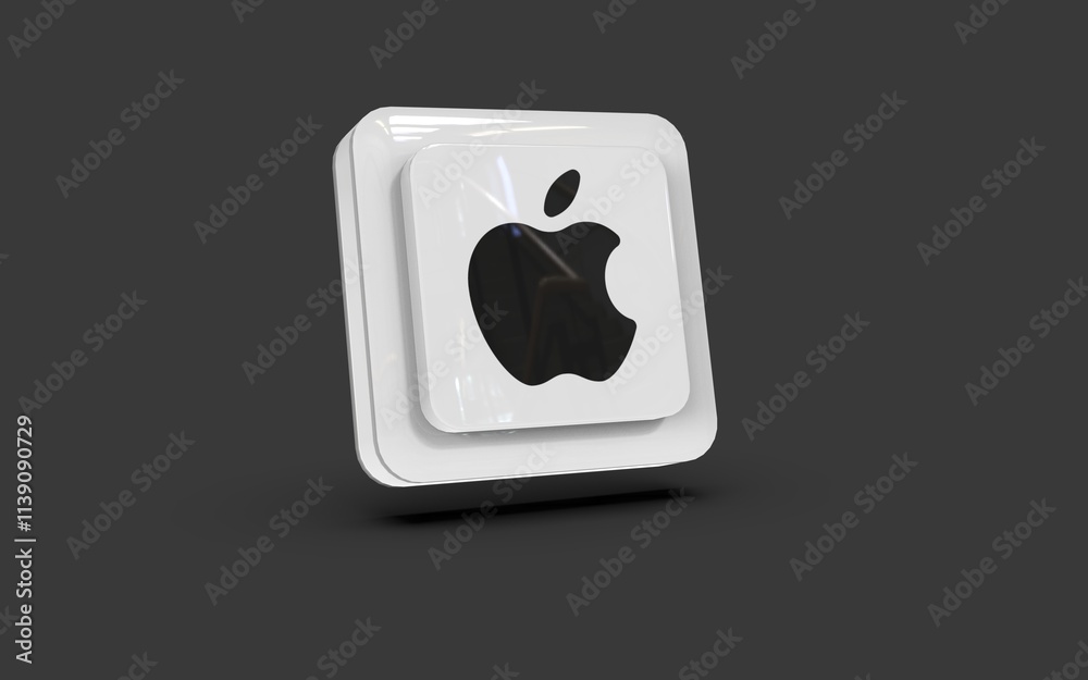3d apple white button in dark background render, for social media post ...
