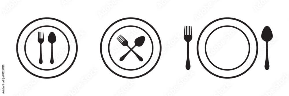 Fork and spoon icon set. Eatery symbol. Kitchen utensil vector ...