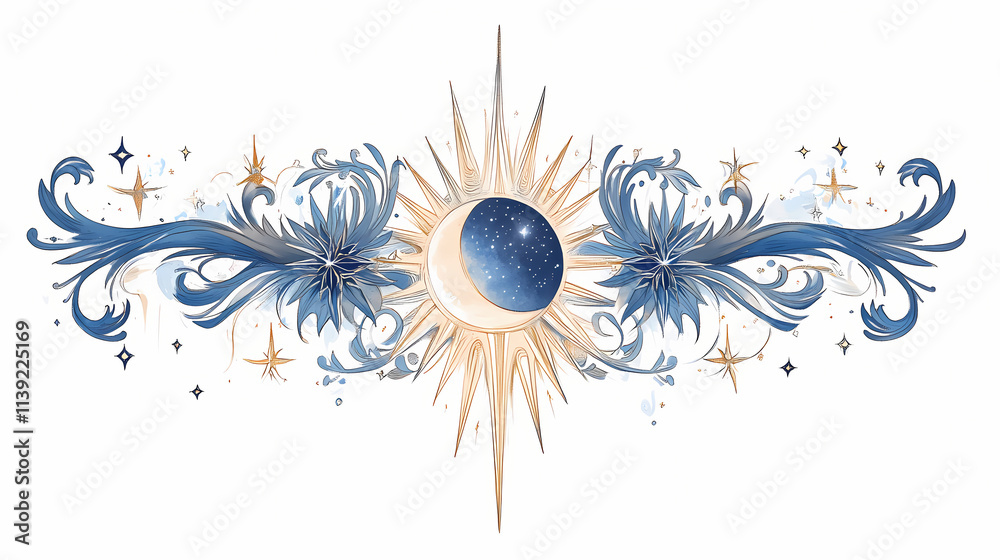 Magic border with celestial stars sun and moon. astrology fantasy ...