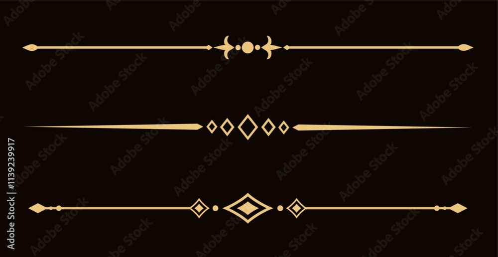 Set of Vintage decorative golden lines. text dividers. Gold line border ...