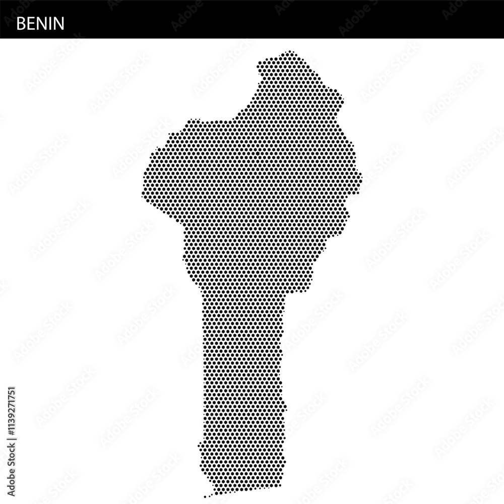 Map outline of Benin displayed with a hexagonal dotted texture on a ...