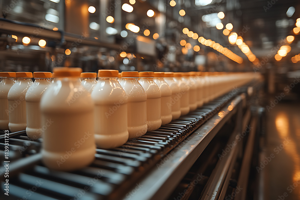 Milk being processed in a dairy facility, featuring large stainless ...