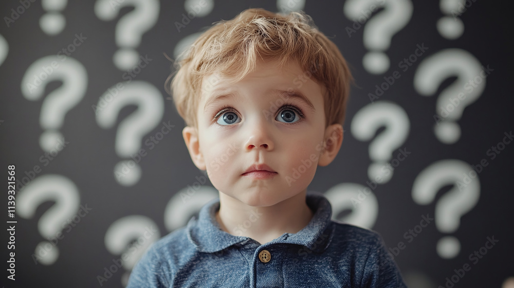 Cute little toddler boy with curious and thoughtful face expression ...