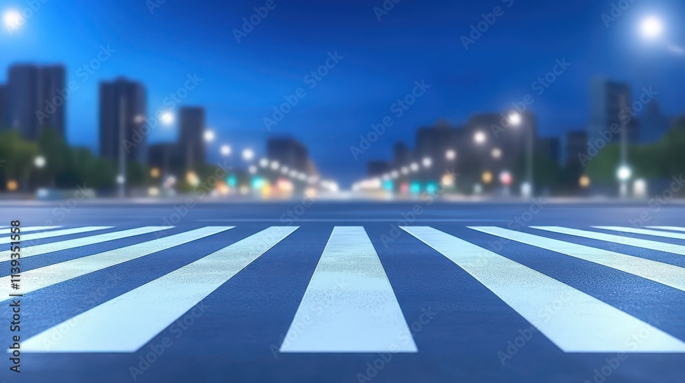 Illuminated crosswalk, a nighttime urban scene of city lights and ...