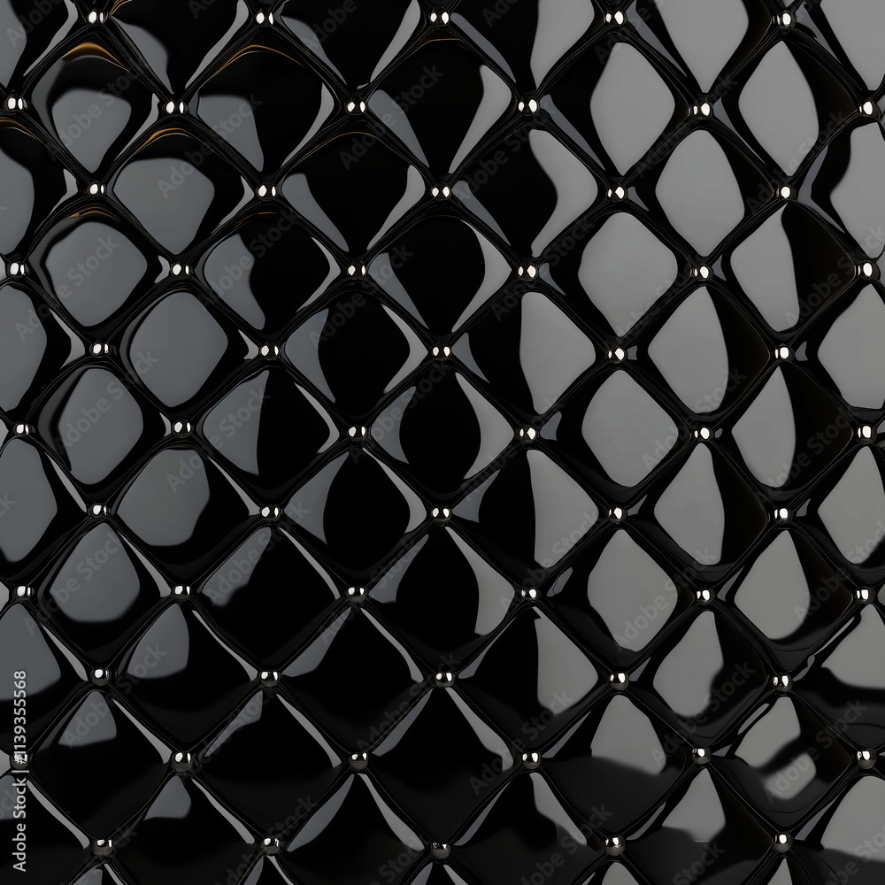 Luxurious and tufted black GLOSSY LEATHER texture, quilted into diamond ...
