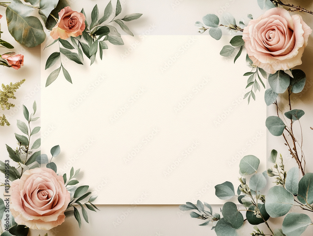 Wedding invitation design featuring delicate watercolor floral borders ...