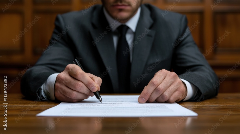 A prosecutor revealing key evidence in a fraud investigation Stock ...