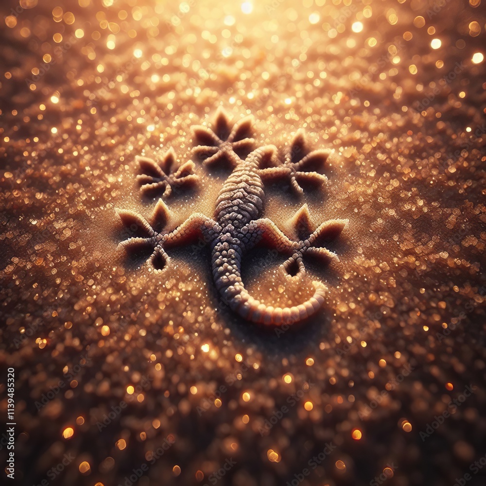 201 Gecko footprint in sand resembling a tiny pointed star showc Stock ...