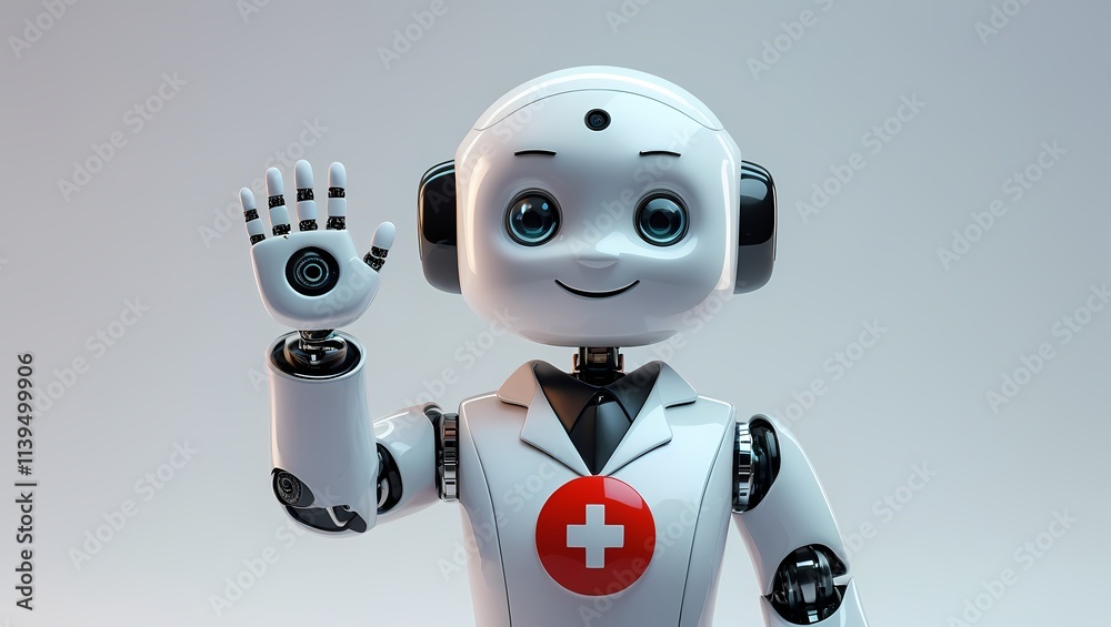 Cute Little Robot Doctor A charming and friendly little robot wearing a ...