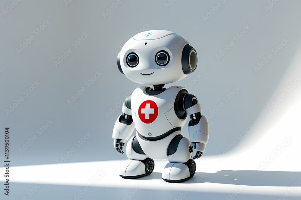 Cute Little Robot Doctor A charming and friendly little robot wearing a ...