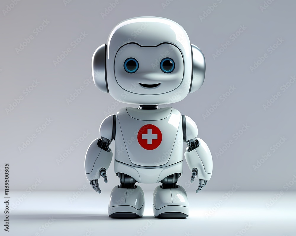Cute Little Robot Doctor A charming and friendly little robot wearing a ...