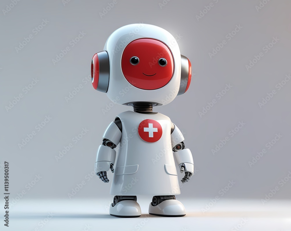 Cute Little Robot Doctor A charming and friendly little robot wearing a ...