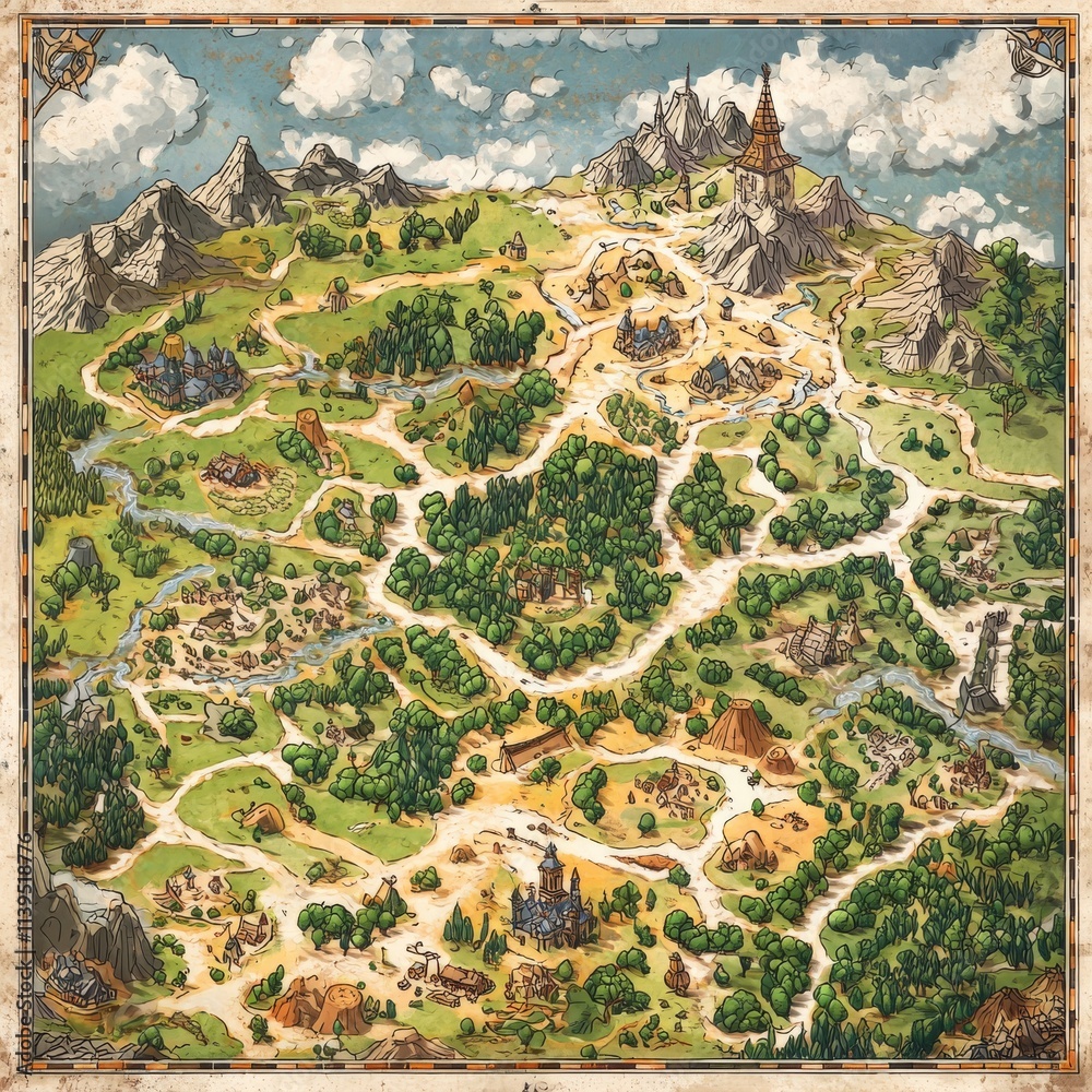 Fantasy Board Game Map with Separated Zones Stock Illustration | Adobe ...