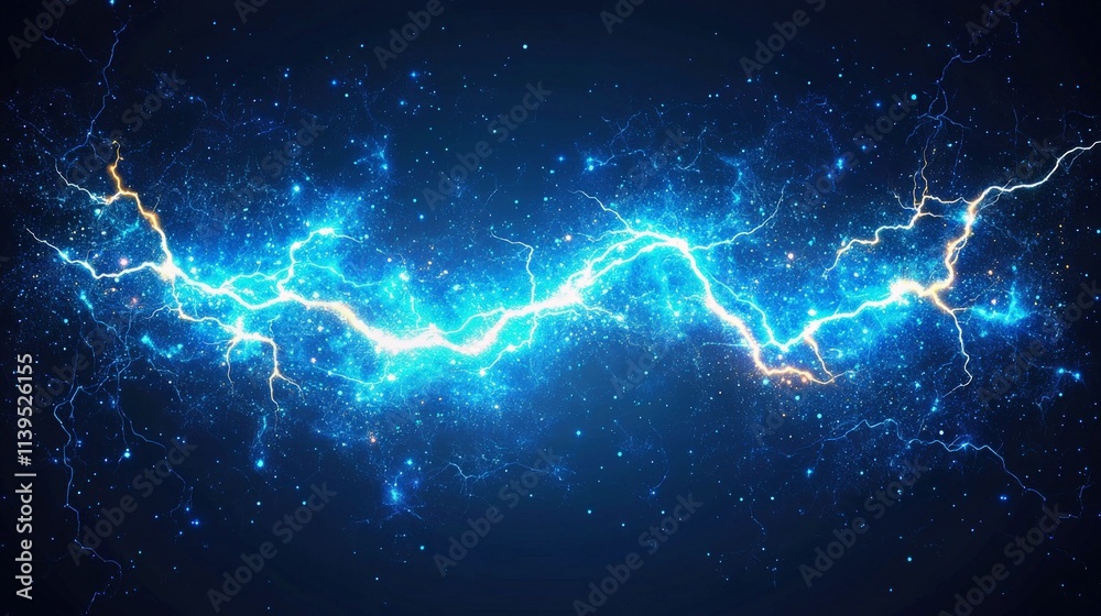 Blue lightning bolt captures electricity. Energy and power burst with ...