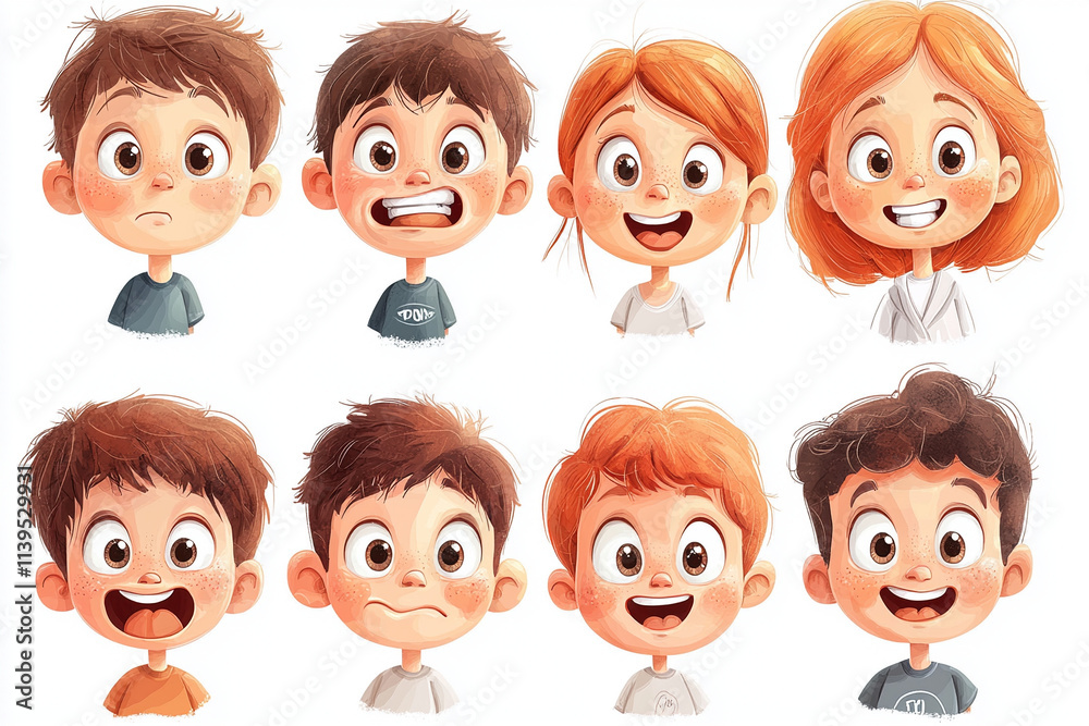 Animated cartoon graphics of children displaying a range of emotions ...