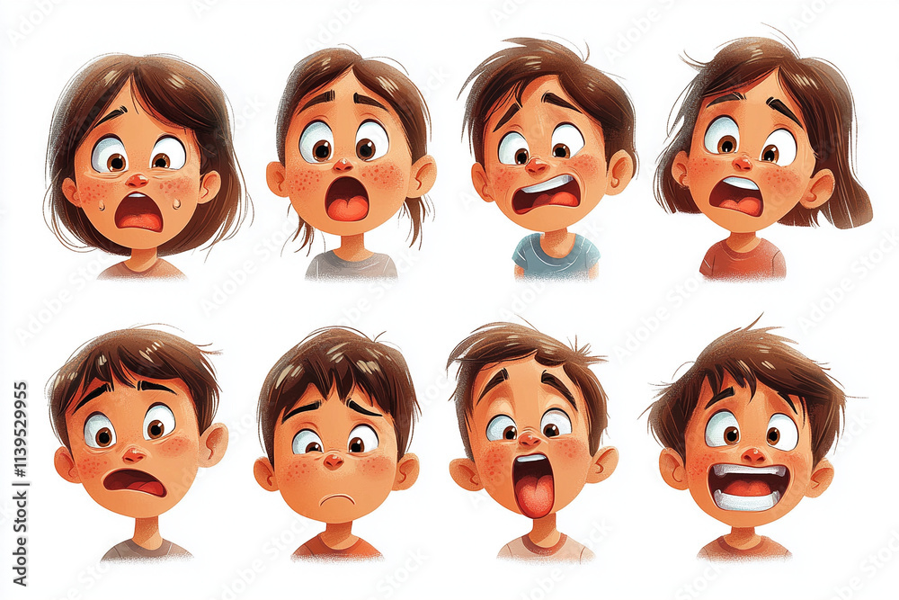 Animated cartoon graphics depicting children's facial expressions Stock ...