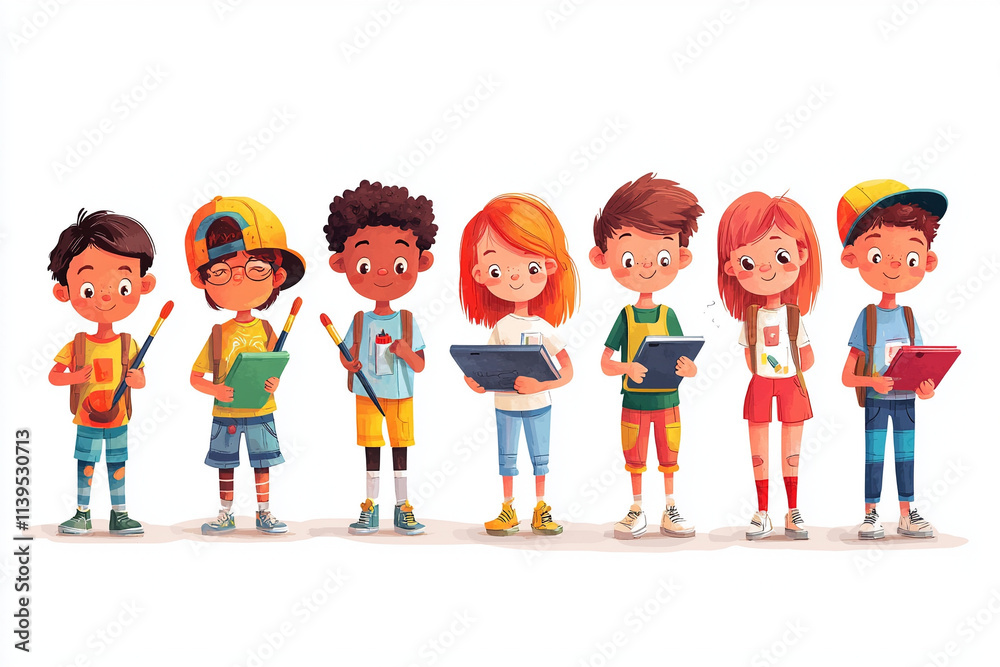 Happy cartoon children from diverse backgrounds. Animated clip art ...