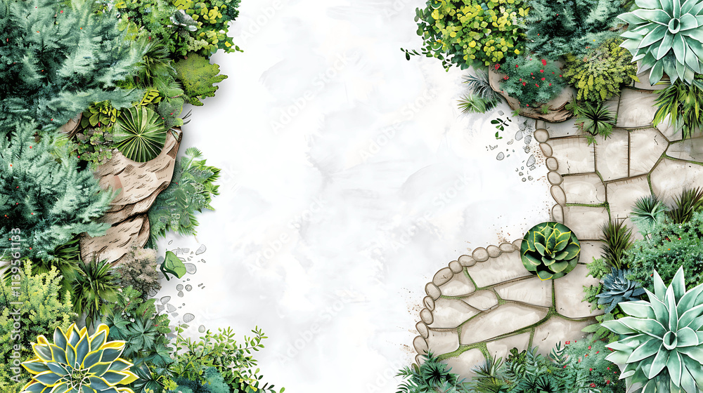 Ilustración de Stock Hand-painted watercolor trees and planst. Top down ...