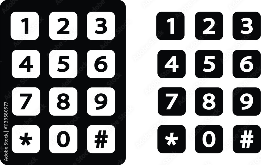 Number pad icons set. Smartphone dial keypad design. Mobile phone ...