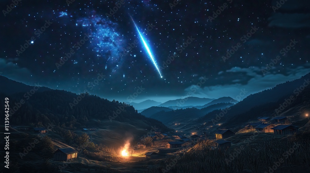 Christmas evening with the image of falling star, a sign of the birth ...