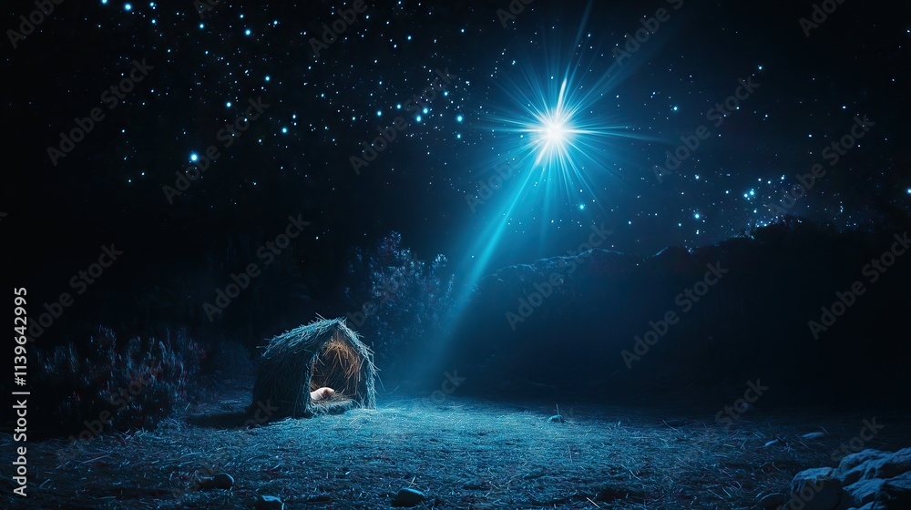 Christmas evening with the image of falling star, a sign of the birth ...