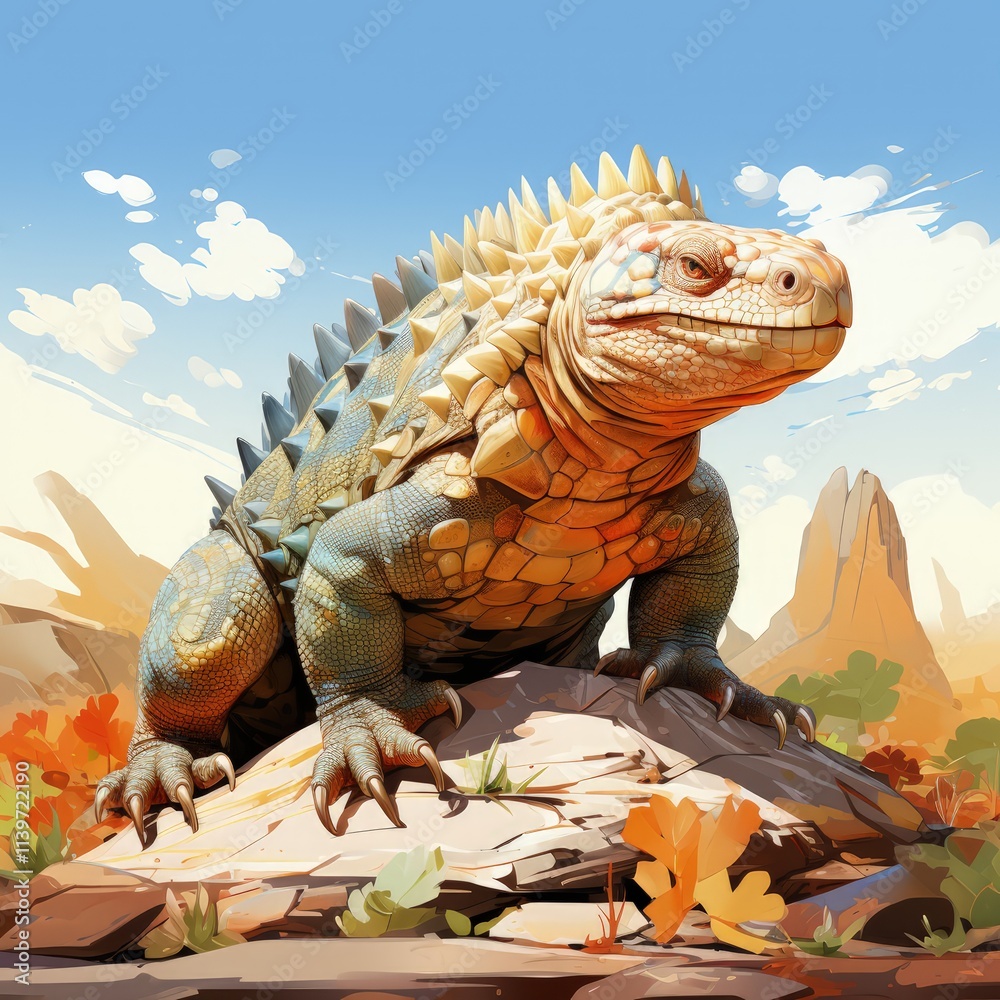 Flat Vector Illustration of an Ankylosaurus Dinosaur in 2D Stock ...