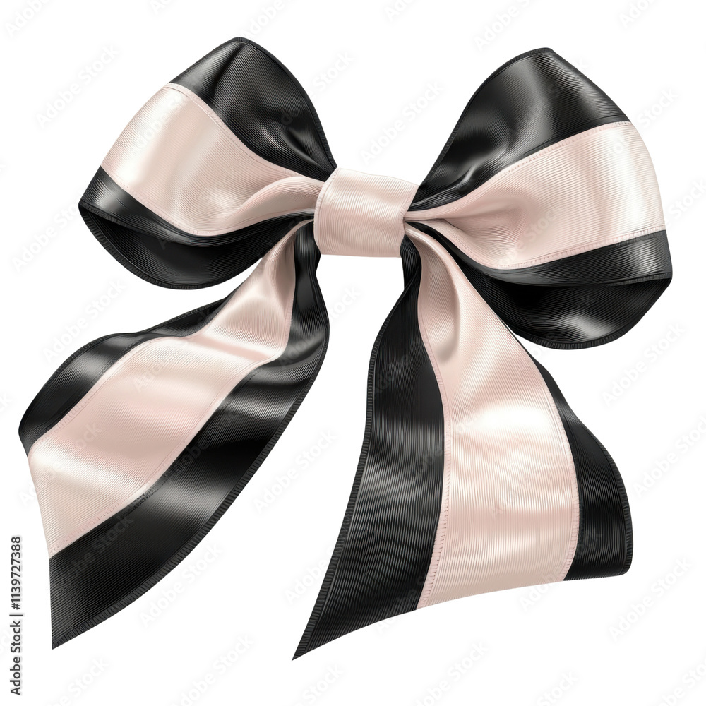 Elegant black and cream ribbon bow for gift wrapping studio setting ...