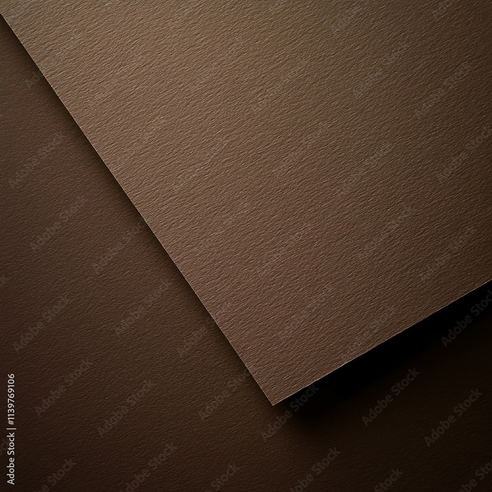 2 overlapping sheets of textured dark brown paper, top sheet positioned ...