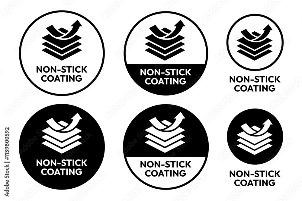 Non Stick Coating icon set. Non Stick Coating of vector labels for ...