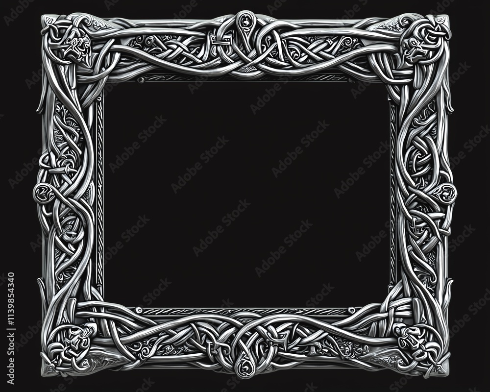 Ornamental silver Victorian frame with layered runic love symbols ...