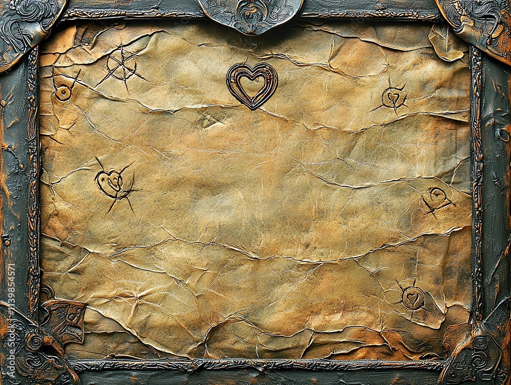 Antique leather-bound style Victorian frame with burned-edge parchment ...