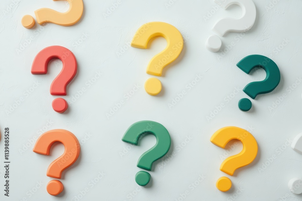 Dreamlike scene with questioning symbols, Colorful question marks ...
